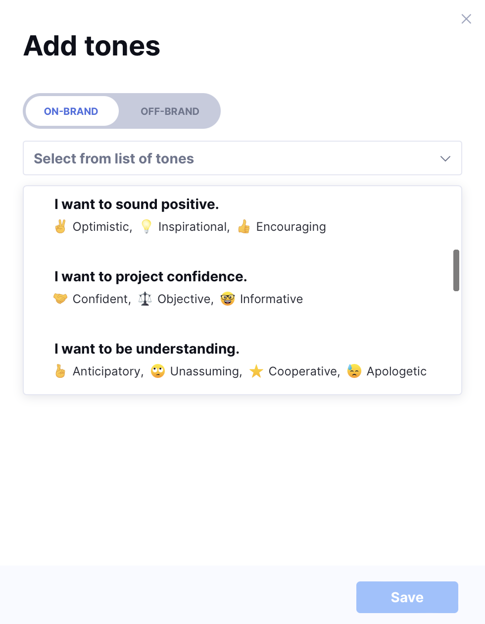 Set brand tones – Grammarly Support