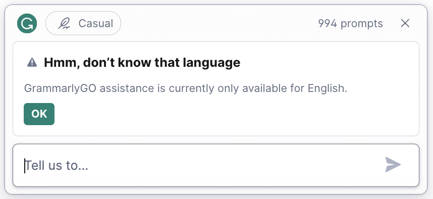 Error message: “Hmm, don’t know that language” – Grammarly Support
